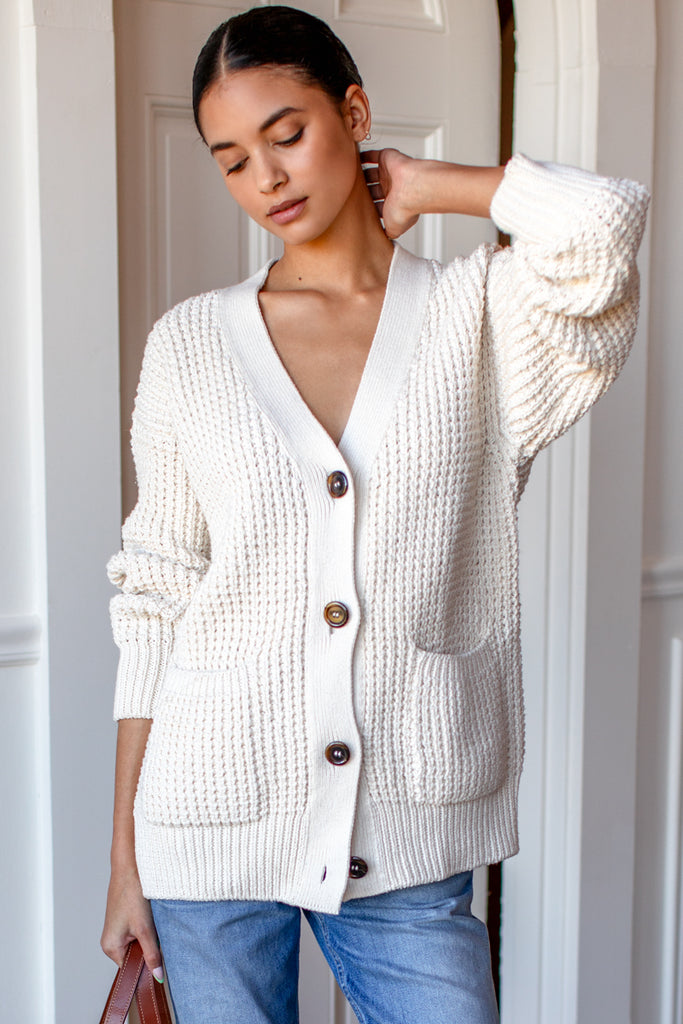 Cozy Cotton Cardigan - Ivory Tanguis Cotton - Emerson Fry