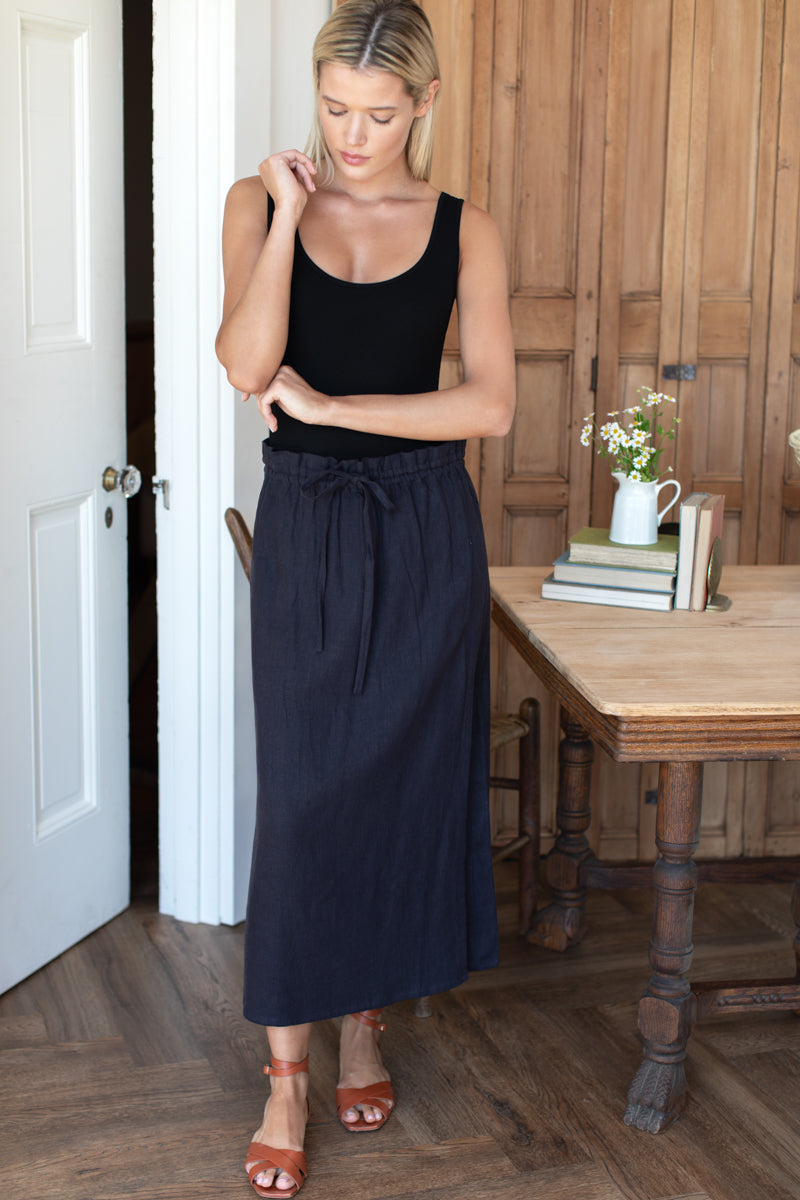 Drawstring Skirt - Midnight Linen - Emerson Fry