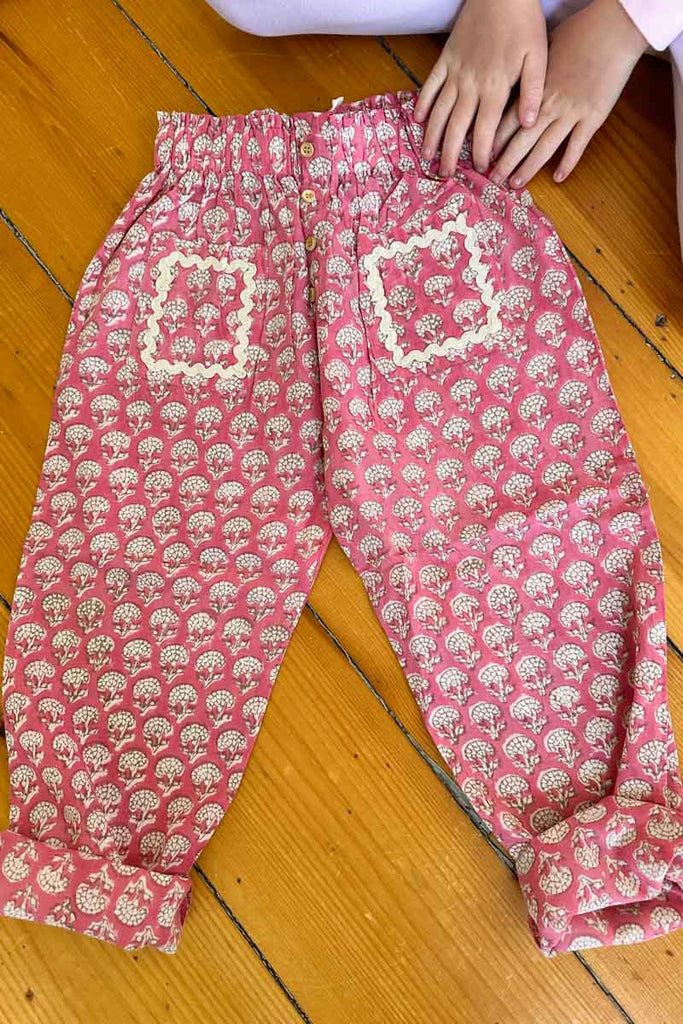 Little Fry Sunshine Pant - Crescent Flower Bon Pink Organic - Emerson Fry