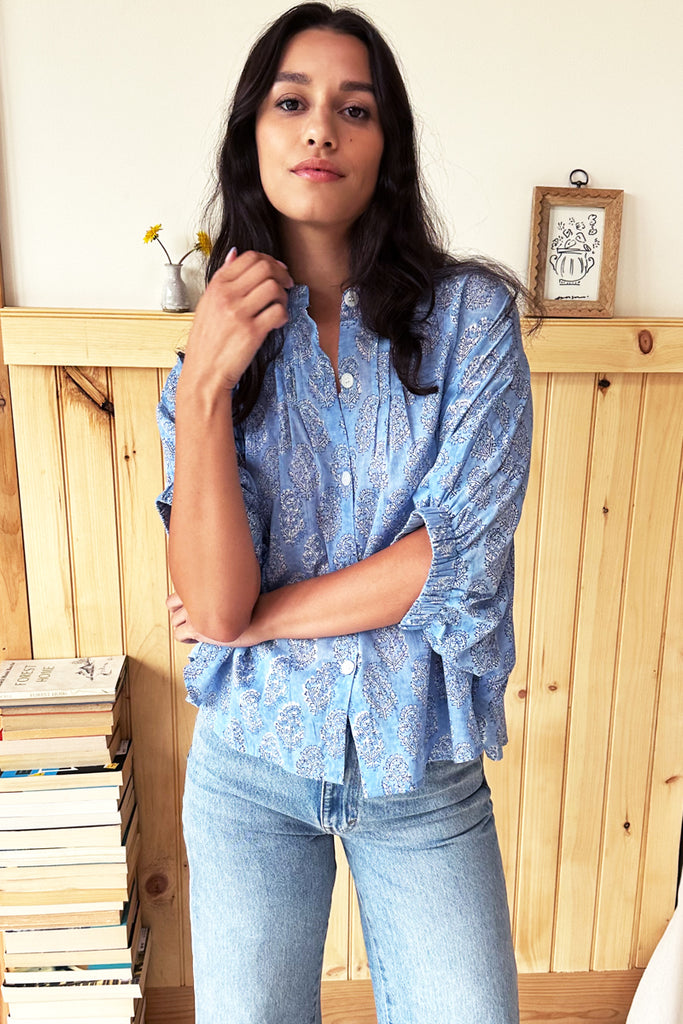 Mandarin Collar Top - Florence Mist Organic - Emerson Fry