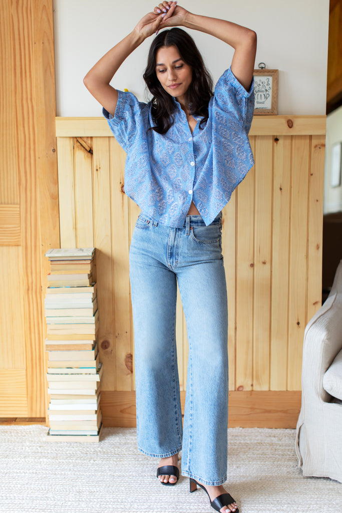 Mandarin Collar Top - Florence Mist Organic - Emerson Fry