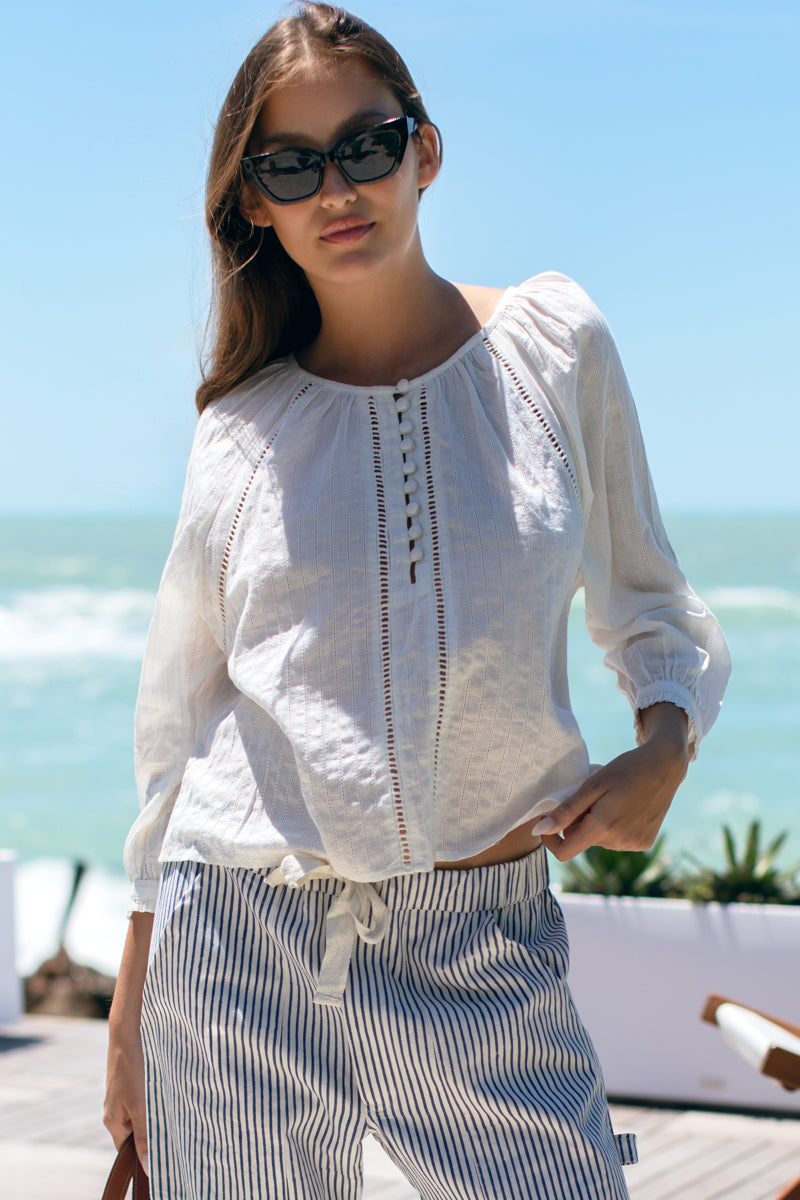 Lucy Heirloom Blouse - Ivory Cotton Dobby Organic - Emerson Fry