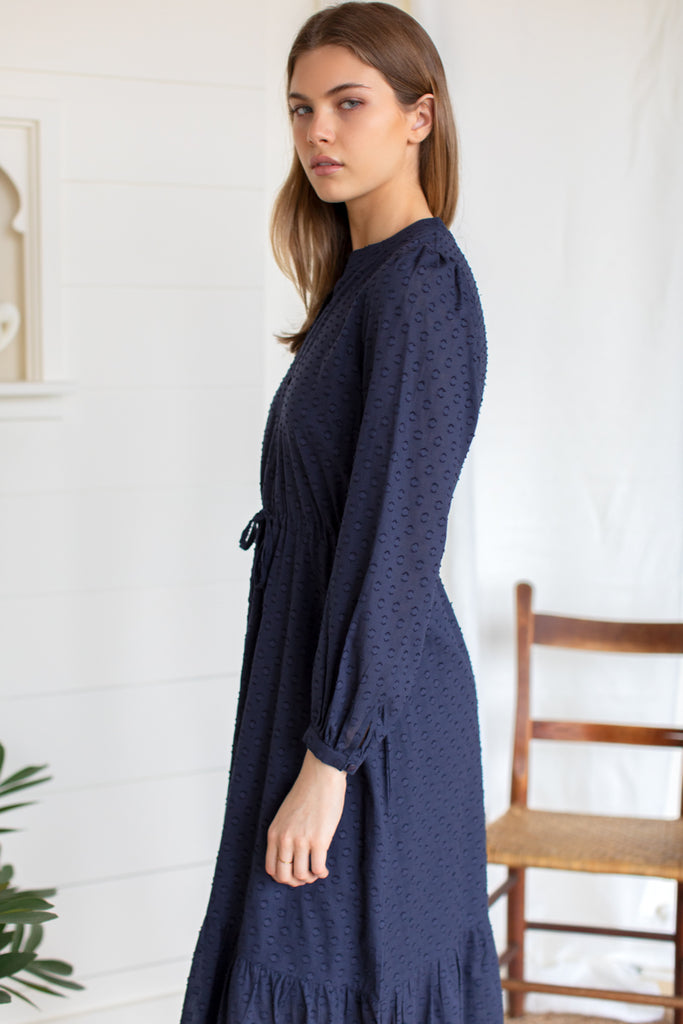 Frances 3 Dress - Maritime Swiss Dot Organic - Emerson Fry
