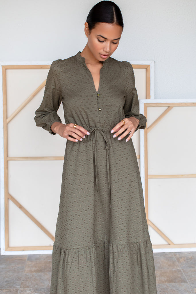 Frances 3 Dress - Moss Swiss Dot Organic - Emerson Fry