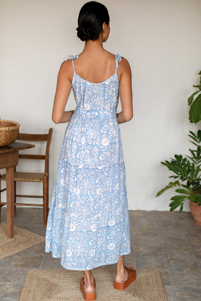 India Button Front Sundress 2 - Arbor Blissful Blue Organic - Emerson Fry