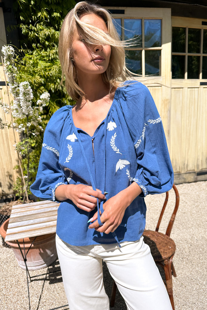 Lucy Dove Embroidery Blouse - Riviera Flax - Emerson Fry