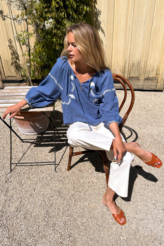 Lucy Dove Embroidery Blouse - Riviera Flax - Emerson Fry