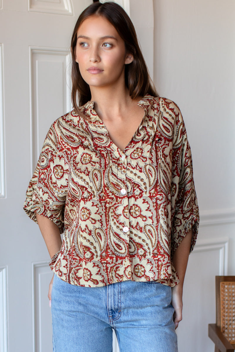 Mandarin Collar Top - Batik - Emerson Fry