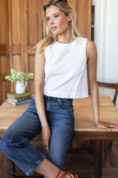 Studio Boxy Top - Salt Eyelet - Emerson Fry
