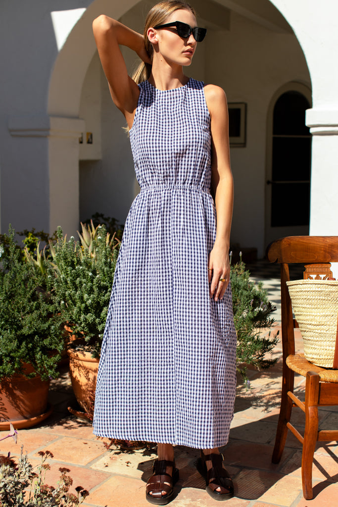 Studio Sundress - Navy + White Seersucker Check - Emerson Fry
