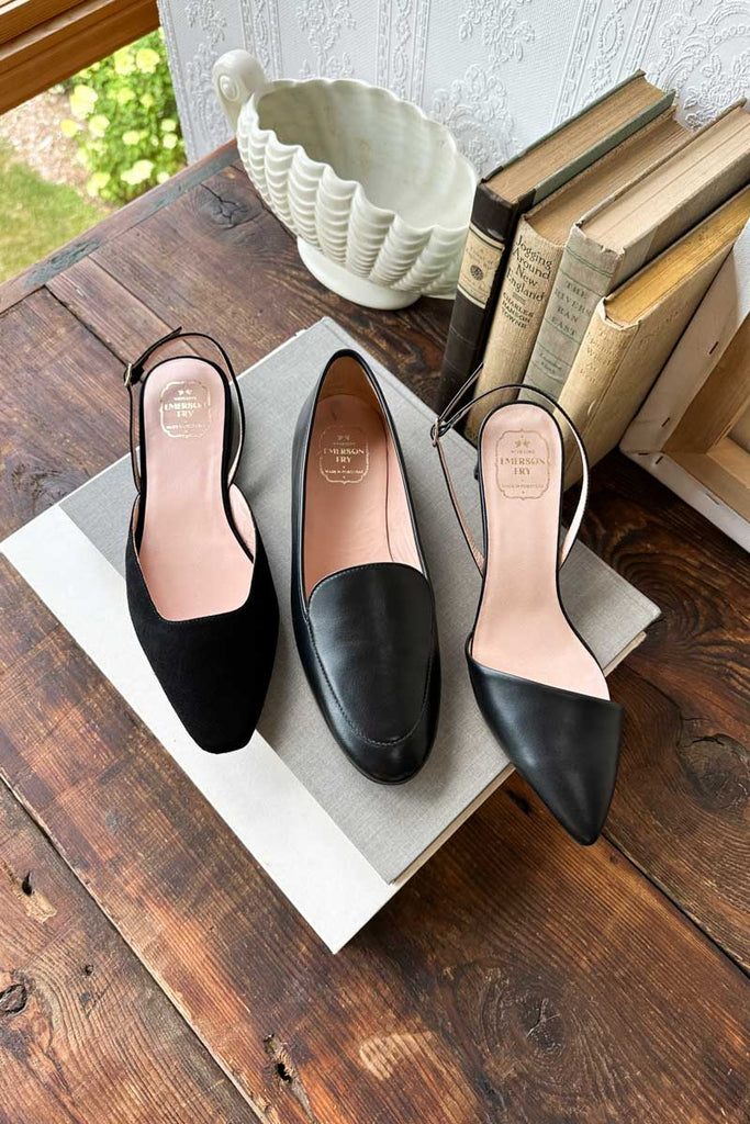 Frankie Angled Slingback - Black Leather - Emerson Fry