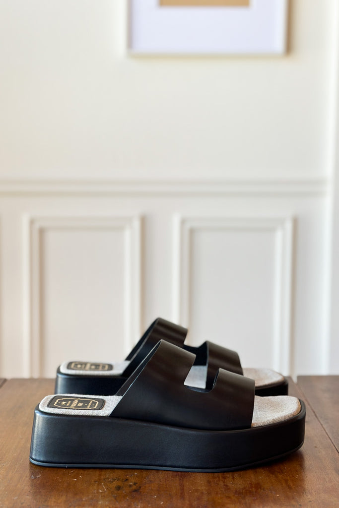 Platform Slide - Black Leather - Emerson Fry