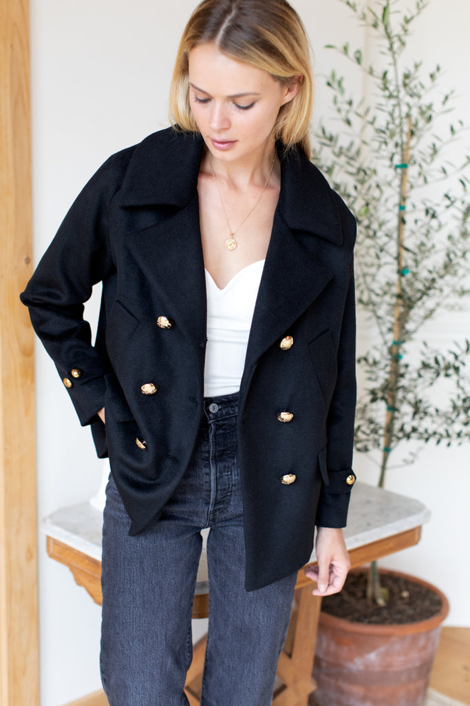 David Coat - Black Wool Cashmere - Emerson Fry