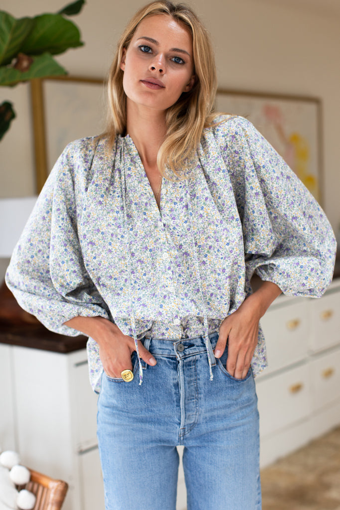 Elina Blouse - Indigo + Purple Calico - Emerson Fry