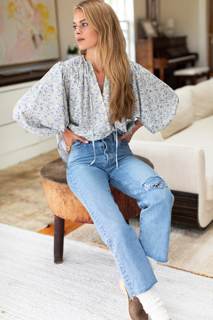 Elina Blouse - Indigo + Purple Calico - Emerson Fry