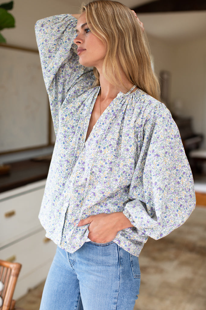 Elina Blouse - Indigo + Purple Calico - Emerson Fry