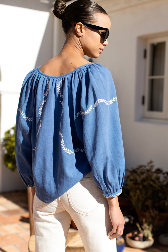 Lucy Dove Embroidery Blouse - Riviera Flax - Emerson Fry