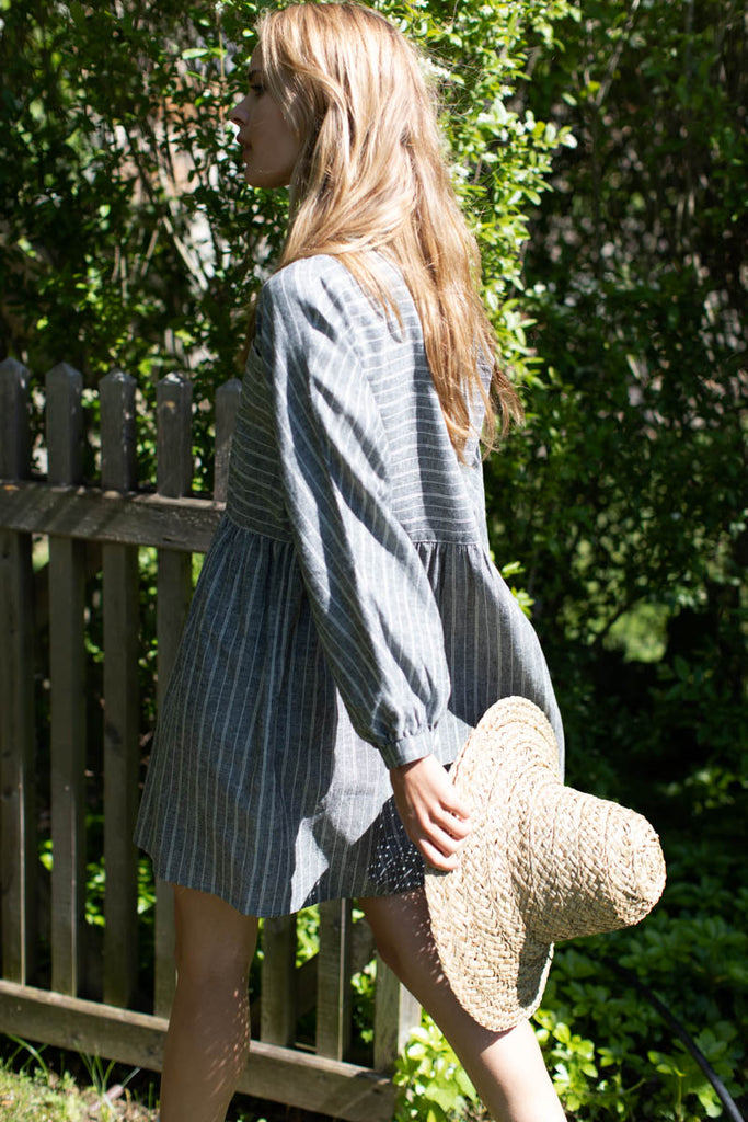 Selma Long Sleeve Dress - Black Stripe Hemp Organic - Emerson Fry