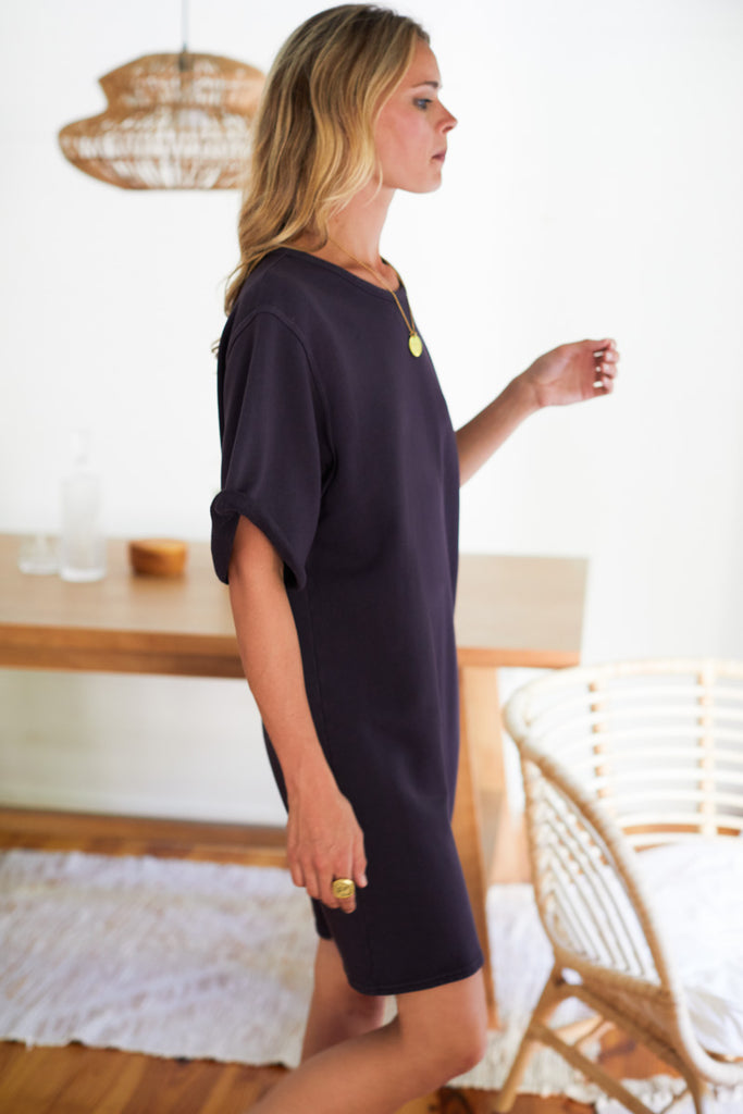 Shorty Sweatshirt Dress - Washed Black Organic - Emerson Fry