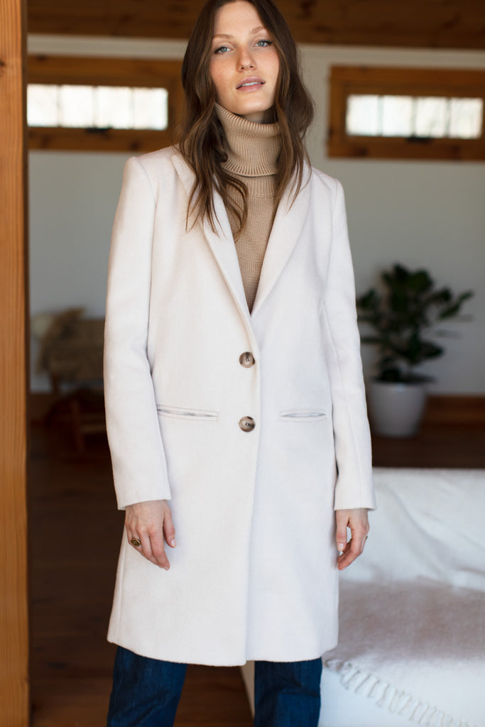 Tailored Coat - White Sand Wool Cashmere - Emerson Fry