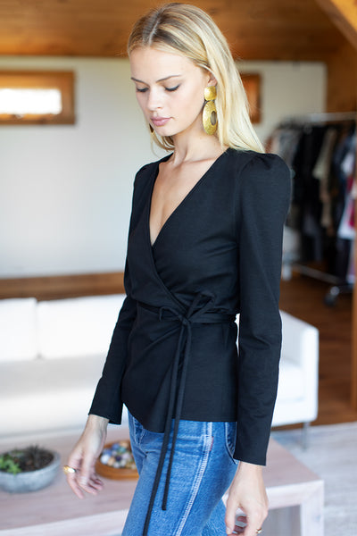 Puff Sleeve Ballet Top - Black Ponte - Emerson Fry