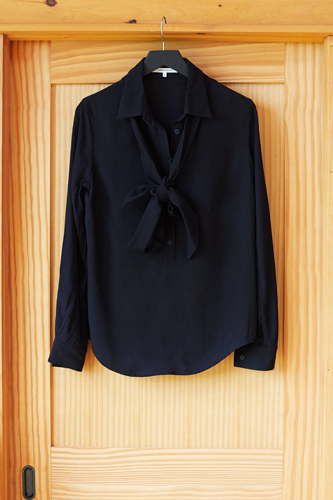 Ribbons Blouse - Black Crepe - Emerson Fry