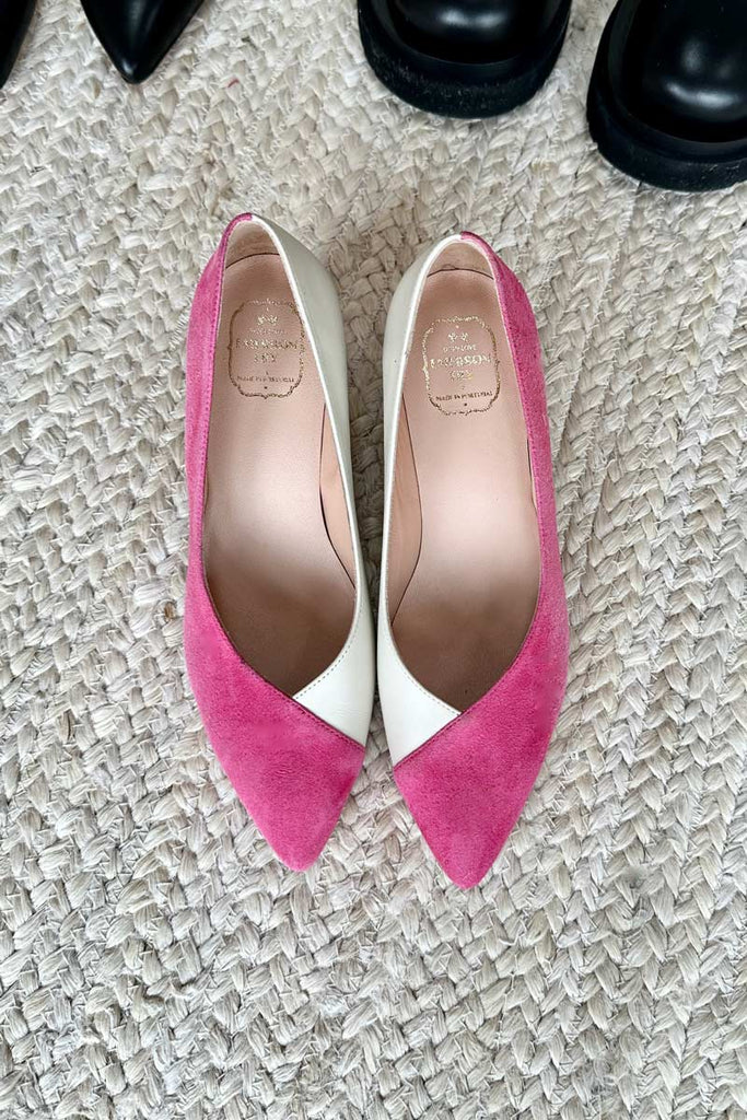 Lou Colorblock Pump - Fandango Pink Suede + White Leather - Emerson Fry