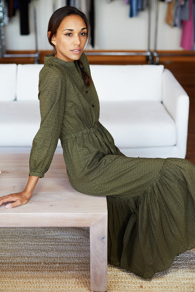 Frances Dress 3 - Moss Swiss Dot Organic - Emerson Fry